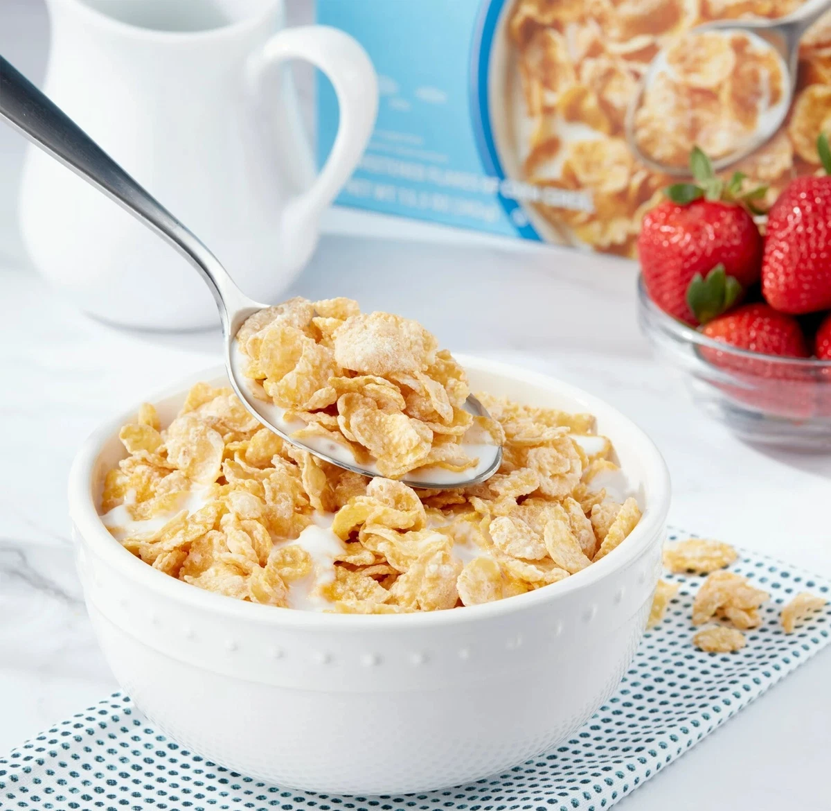 Bowl Of Frosted Flakes With Strawberries