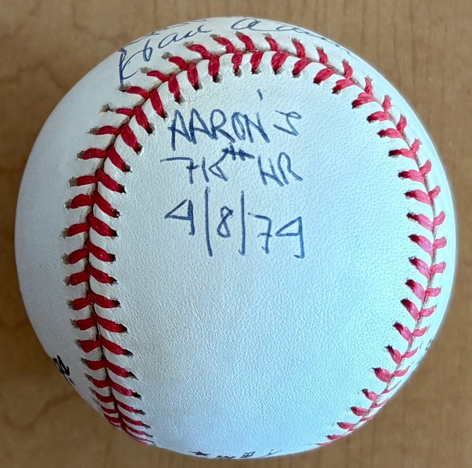 Hank Aaron-Al Downing Dual Signed Baseball with HR 715 Special ...