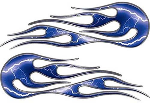 Old School Motorcycle Tank Flame Decals Lightning Blue 12" REFLECTIVE ...