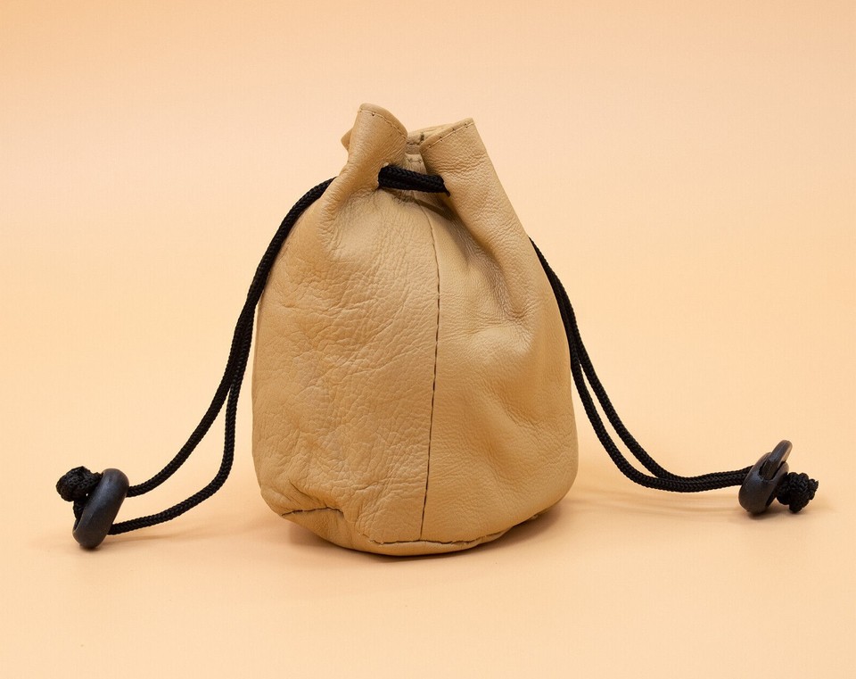 Soft Leather Round Drawstring Pouch Coin Soft Women Wrist Multiple ...