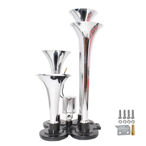 12V HORNS Train Air Horn 4 Trumpets Chrome Plated For Truck/Car Loud ...