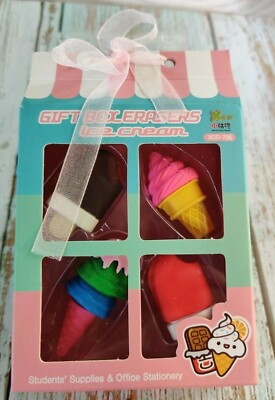 Gift Box Ice Cream Erasers - 1 Box 4 Pieces - Chocolate Ice Cream Cone ...