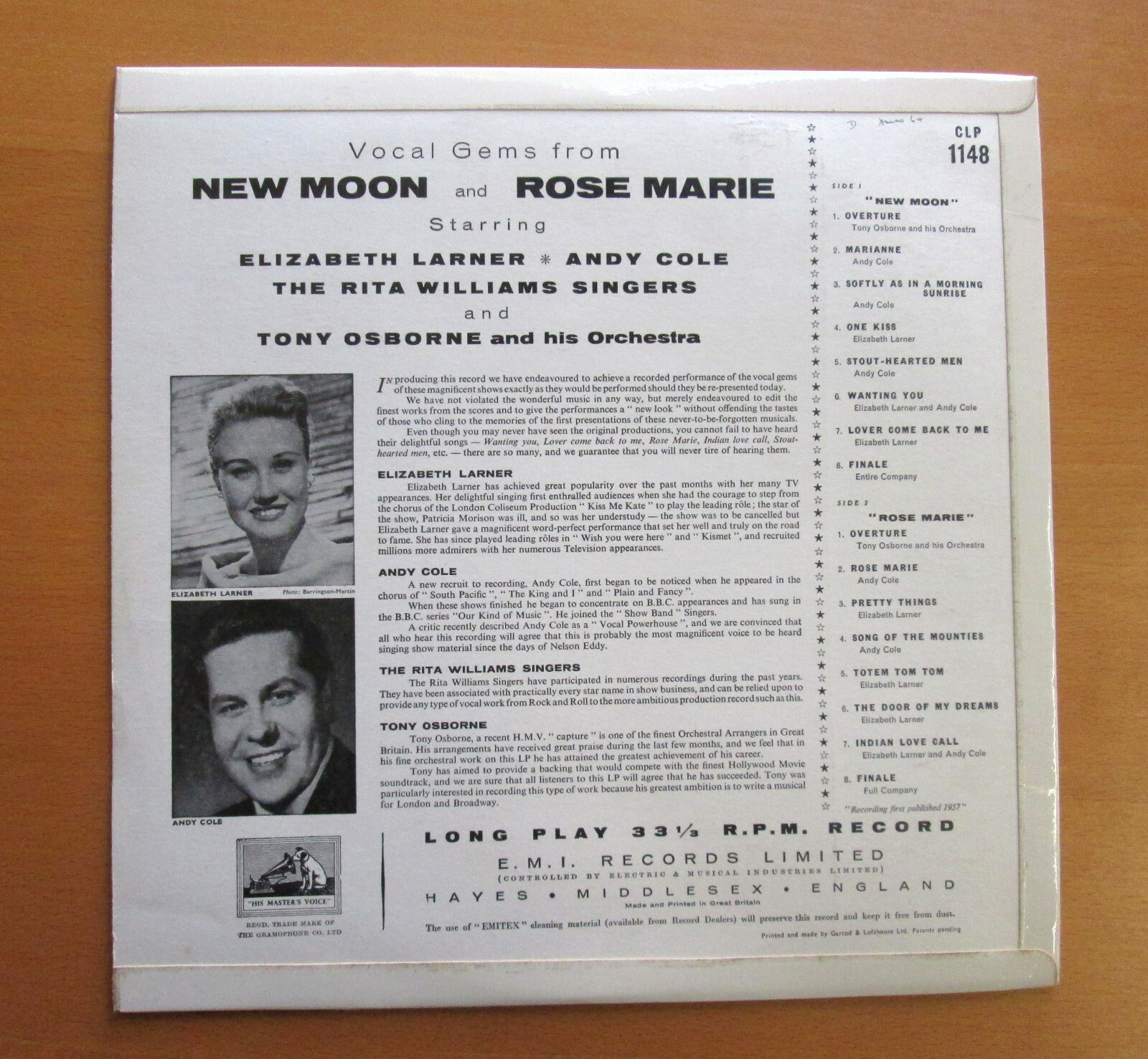 Vocal Gems From New Moon & Rose Marie Elizabeth Larner 1957 HMV CLP ...