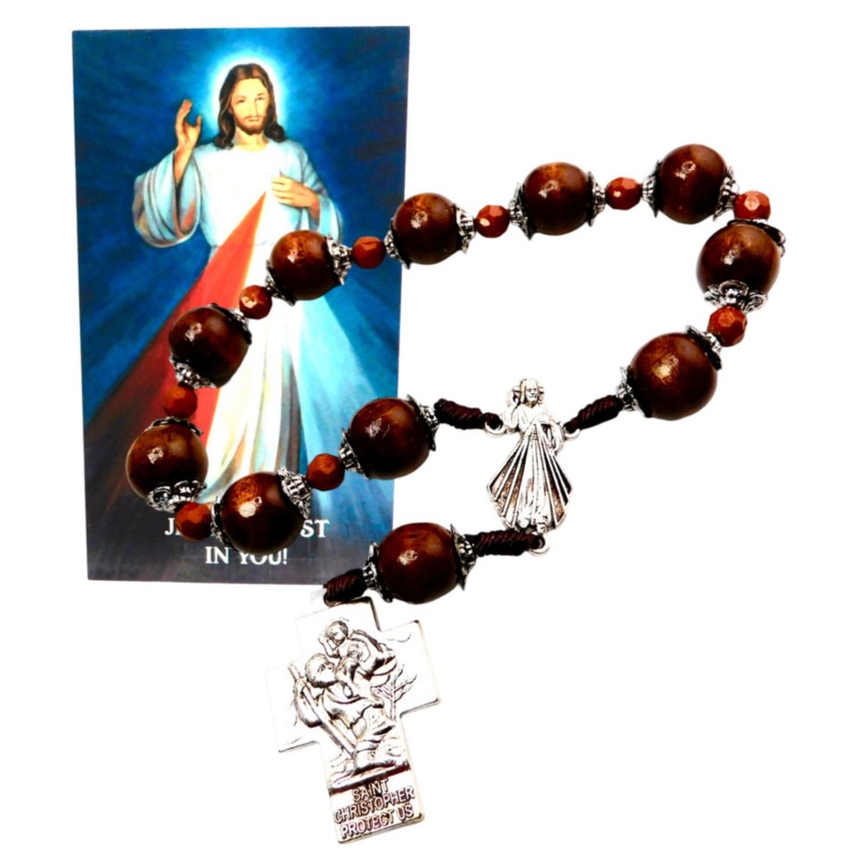 Divine Mercy Rosary Chaplet One Decade Wood Metal Catholic Prayer Bead ...