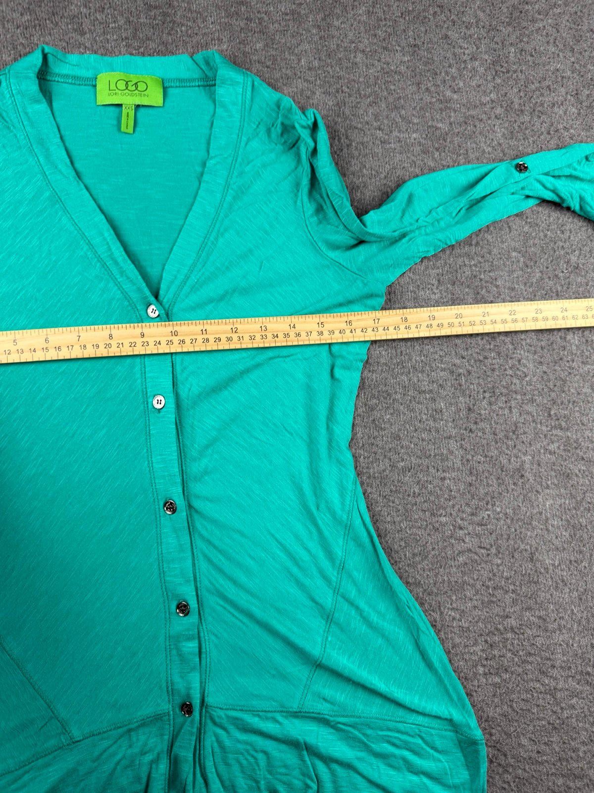 LOGO by Lori Goldstein Tunic Cardigan Green V-Neck Button Up Long ...