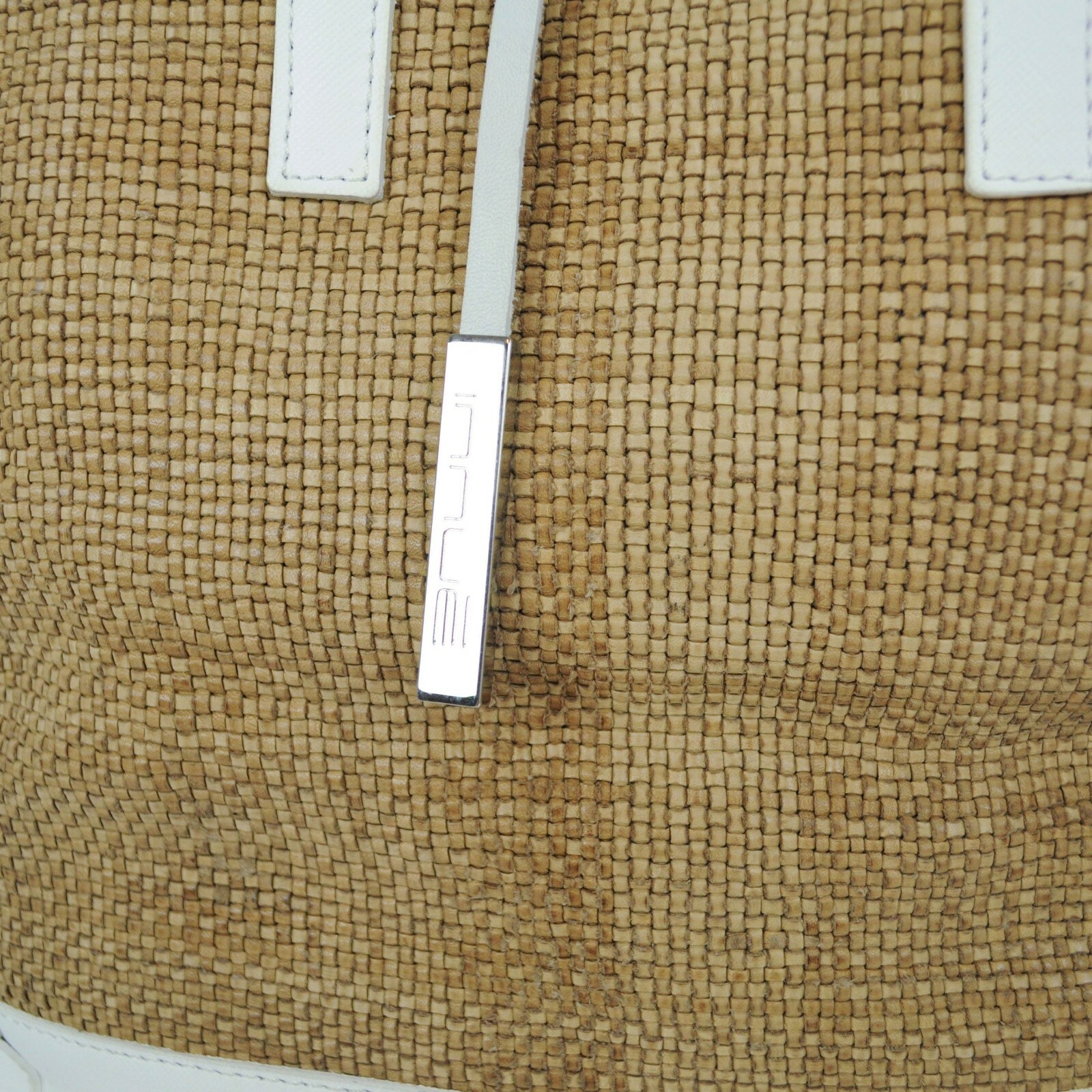 Innue White Tan Leather Woven Tote Bag Purse Saffiano Made in Italy | eBay