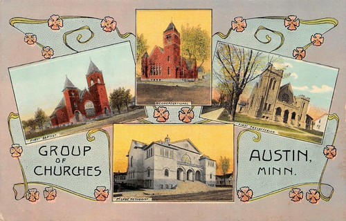 Austin, MN Minnesota GROUP OF CHURCHES First Baptist++ ca1910's ...