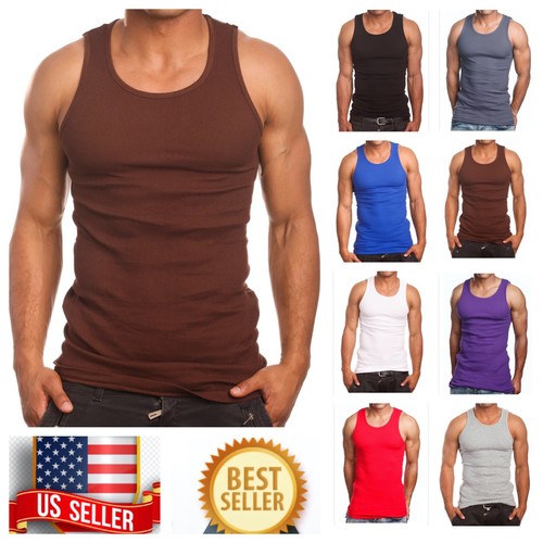 Men S-5XL Lot T-Shirt Tank Top 100% Cotton Wife Beater Slim Muscle Big ...