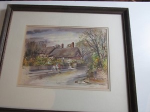 Signed John Corvin Original Watercolor Anne Hathaway Cottage Beautiful ...