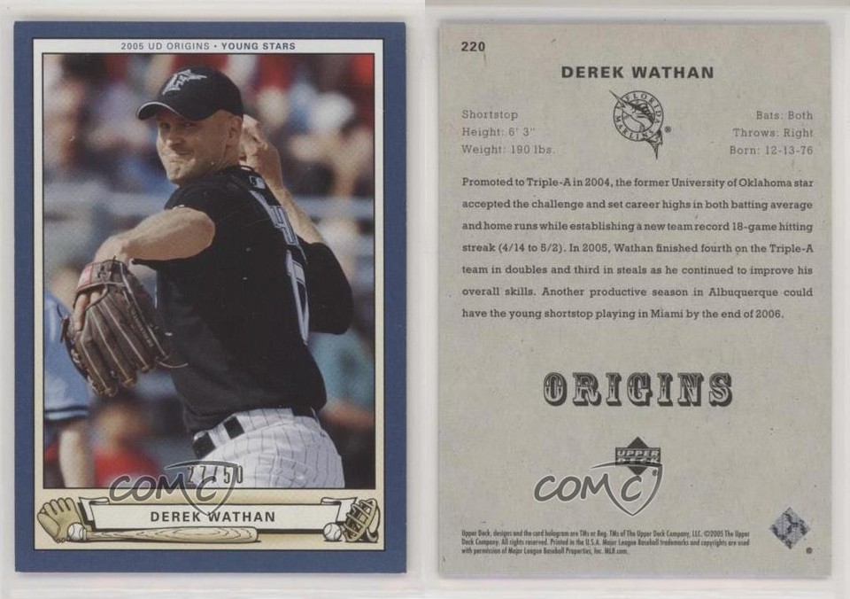 2005 Upper Deck Origins Young Stars Blue 27/50 Derek Wathan #220 Rookie ...
