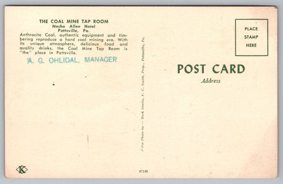 The Coal Mine Tap Room Necho Allen Hotel Pottsville PA Postcard | eBay