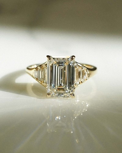 Emerald Cut Channel Set Engagement Ring Rectangle Shape Moissanite ...