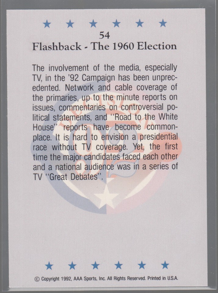 RICHARD NIXON 1992 Wild Card Decision #54 Flashback The 1960 Election ...