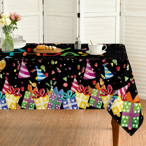 "Birthday Tablecloth – 60x140” Rectangular, Black Balloon Washable ...