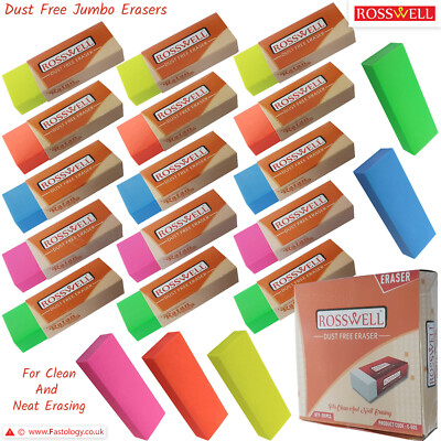JUMBO Pencil Rubber DUST FREE Erasers Large Sleeve Soft Eraser School ...