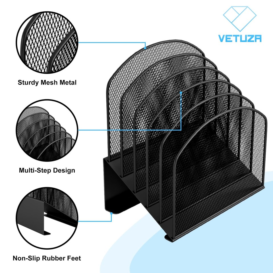 Desk File Organizer, Metal Mesh Vertical Desktop File Folder Holder for ...