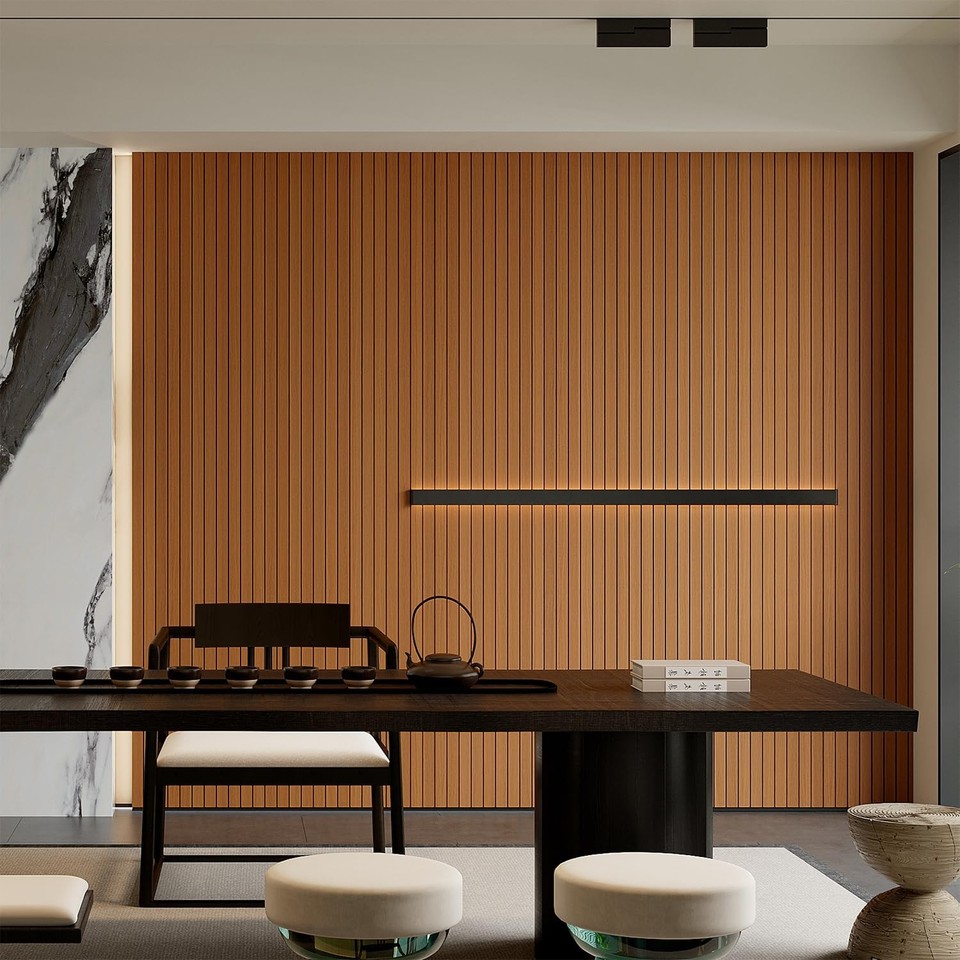 YU LI 3DH Peel & Stick PVC Faux Walnut 3D Slat Wall Panel 118x15.75 ...