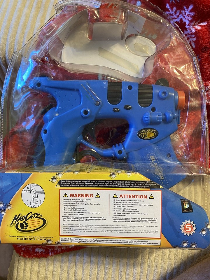 Playstation 2 Mad Catz Blaster Light Gun Blue Controller MadCatz PS1 ...