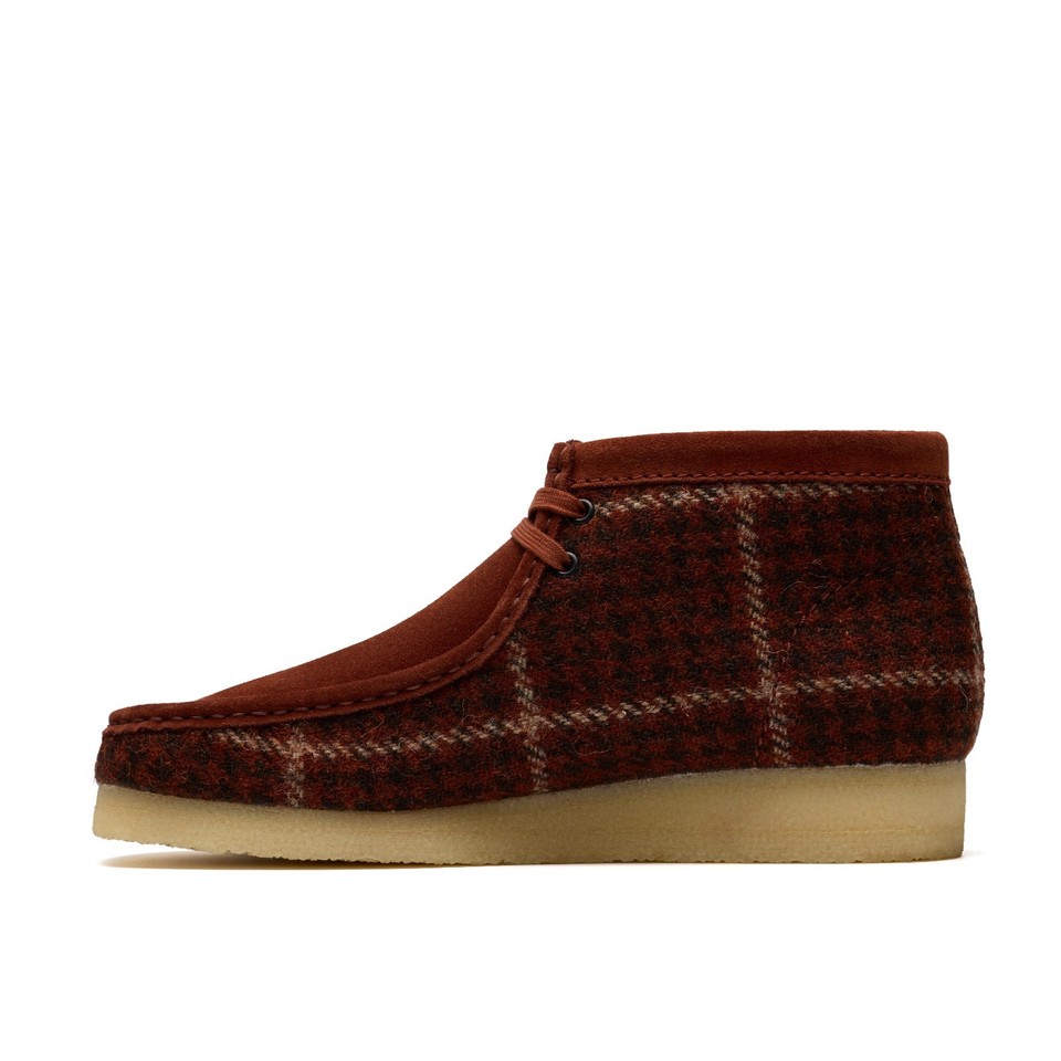 NEW Men Clarks Wallabee Original Rust Tweed Combi Plaid Brown Suede ...