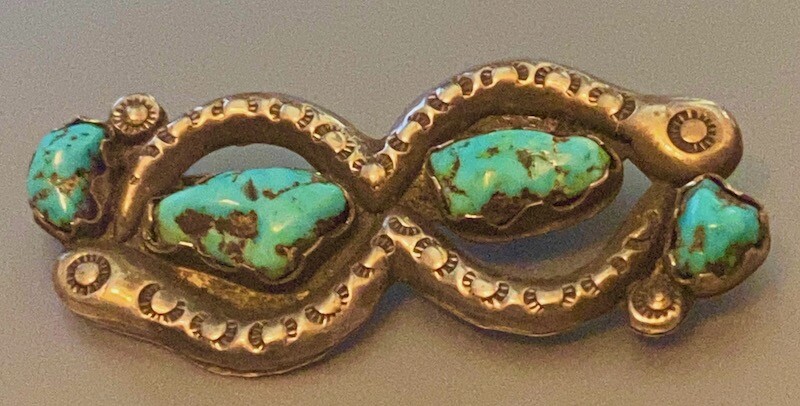 !Superb! Zuni attr Dan Simplicio or Juan Calavaza Snakes Pin Turquoise ...