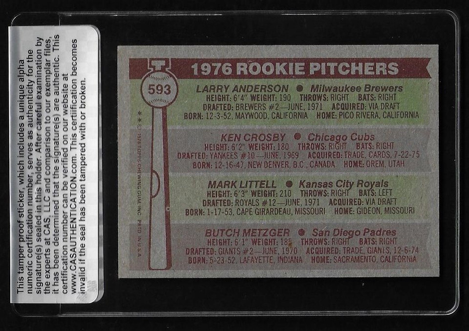 BUTCH METZGER Autographed 1976 Topps Rookie #593 Padres CAS CERTIFIED ...