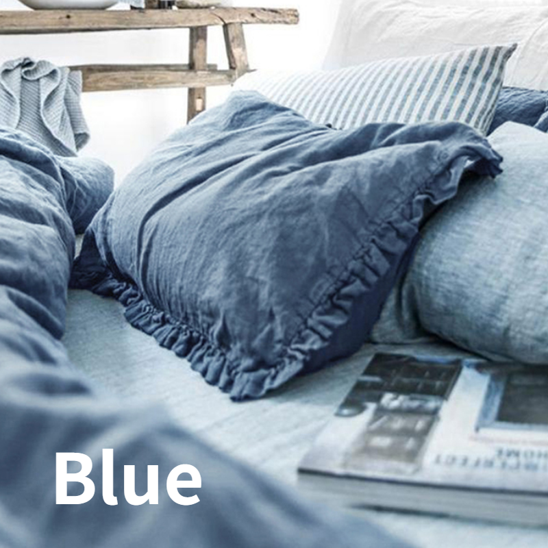 Linen Ruffles Pillow Case Covers Pleated Frill Bedding Decor Pillowcase ...