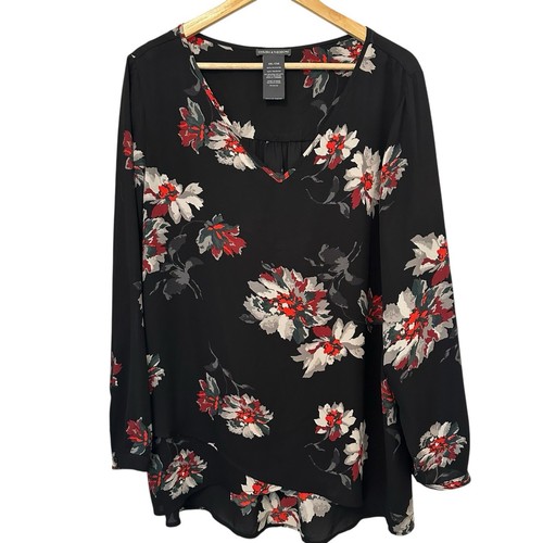 Women's 2X Black Whimsy Goth Floral PLUS Long Sleeve Work Casual Relax ...