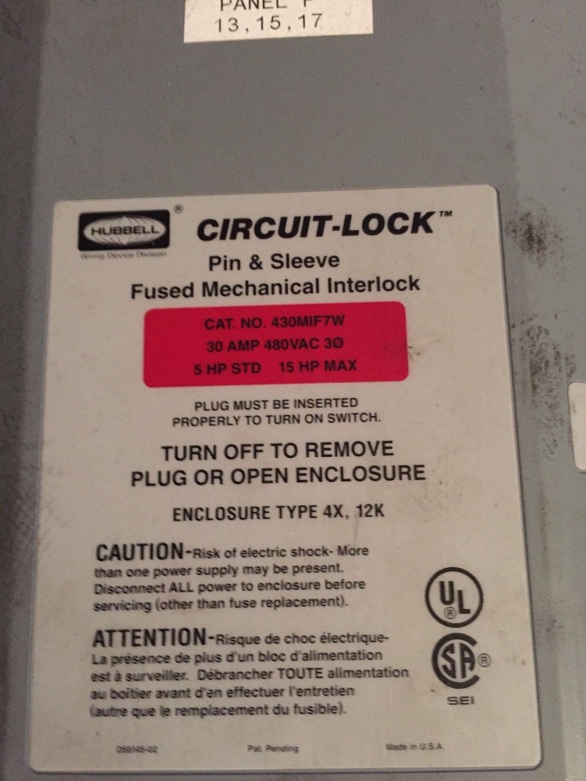 HUBBELL 430MIF7W,HBL430MIF7W FUSED RECEPTACLE WITH 430P7W MALE PLUG,CG ...