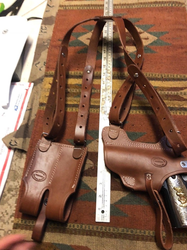 Fits Colt 45 Model 1911 Shoulder Holster w Mag Pouch Leather Horizontal ...
