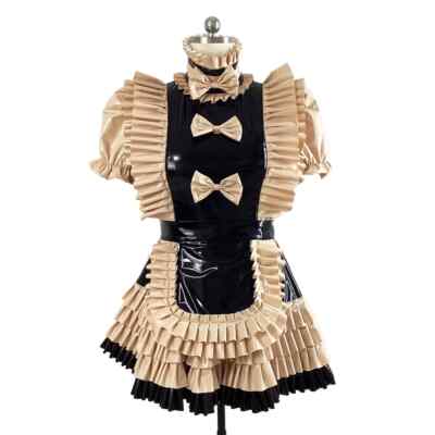 Lockable French Puff Short Sleeve Bow Maid Party Dresses Pleated Maid ...