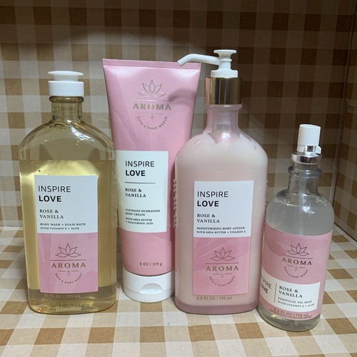 Set Of 4 Bath & Body Works Aroma "Inspire Love" Rose & Vanilla Lotion ...