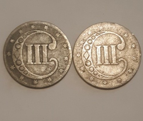 LOT OF 2 TRIME - Three Cent Silver Piece - (VARIETY #1: 1851-1853 ...