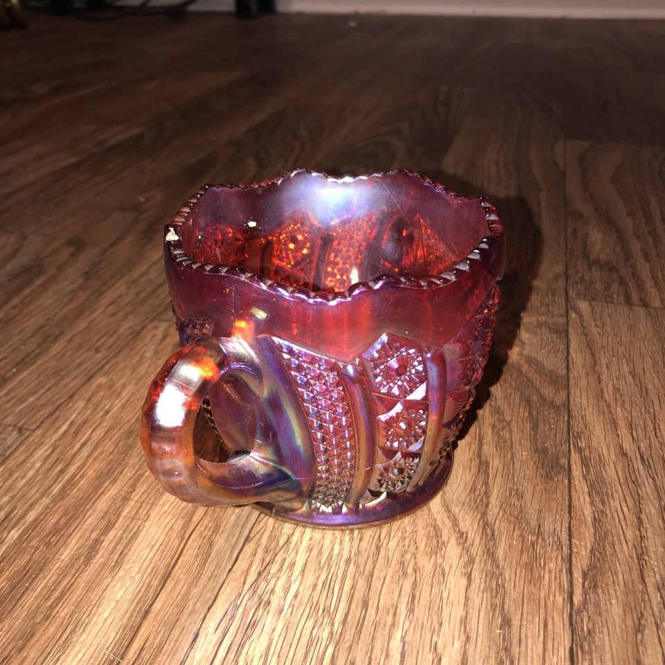Vintage Antique Indiana Carnival Glass Iridescent Red Sunset Sugar Bowl ...