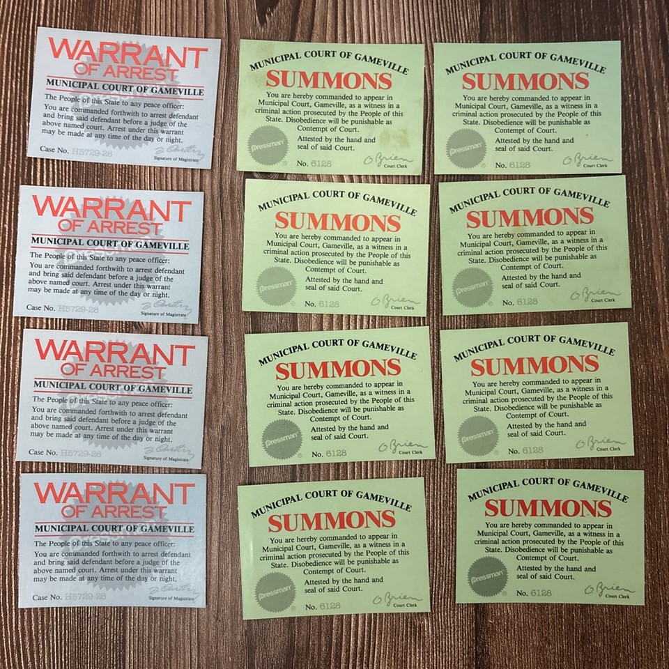 1987 Lie Detector Game Replacement Cards: Guilty, Summons, Warrant ...