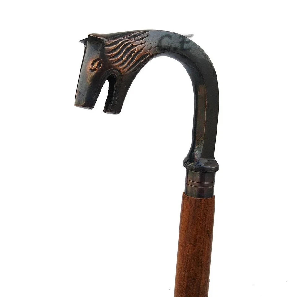 Vintage Antique Wolf Fox Walking Cane Wooden Walking Stick Brass Handle ...