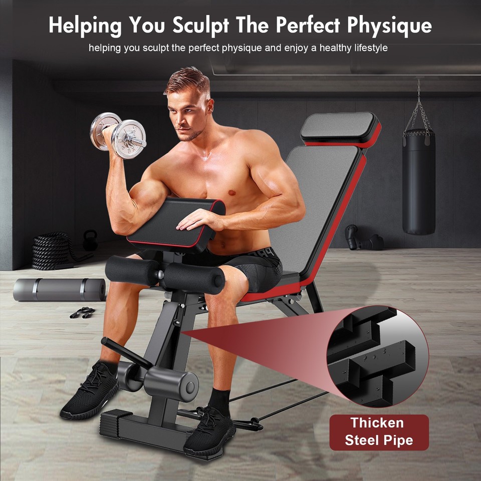 1000 LBS Adjustable Utility Bench Weight Bench Home Gym Fitness Workout ...
