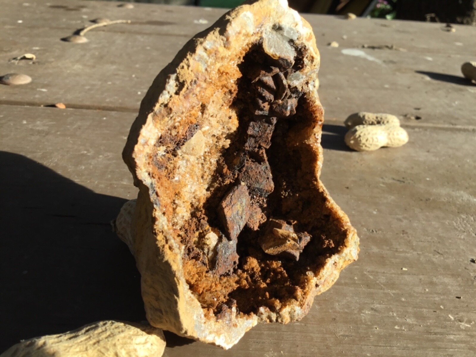 Gold Ore Specimen Quartz Geode from Mexico, large rusty pyrite crystal ...