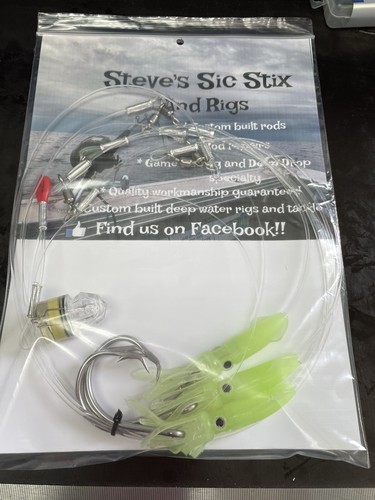 Deep Drop Rig 6x 14/0 Hook With Glow Squid, Water Active Light Included ...