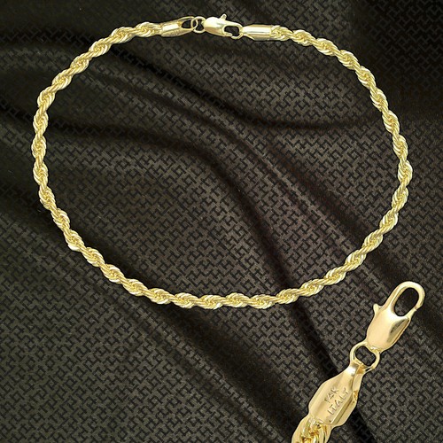New Marked 14K ITALY Gold Plate 4mm ROPE CHAIN 10.5" ANKLET BRACELET ...