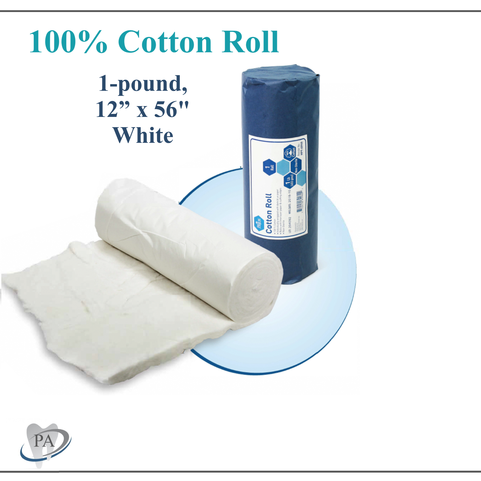 Cotton Roll Non-Sterile 12" X 56" 1lb, White, 100% Cotton - Easy Tear ...