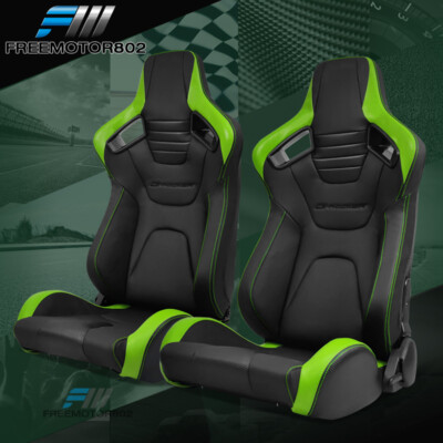 Universal Pair Reclinable Racing Seat + Dual Slider PU Leather Green ...