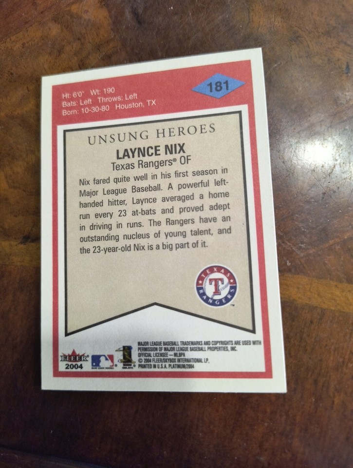 LAYNCE NIX 2004 FLEER PLATINUM UNSUNG HEROES #181 FREE SHIPPING | eBay