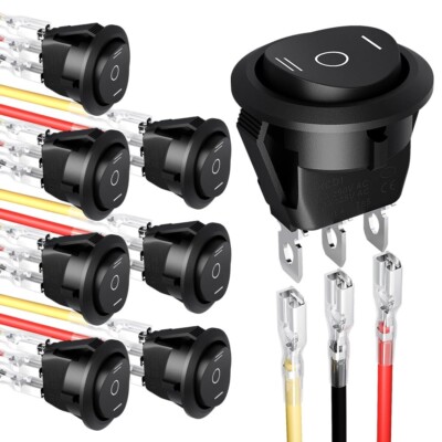 8PCS 3 Way Switch 3Pin SPDT ON/Off/ON 3 Way Round Rocker Switch 12V 3 ...