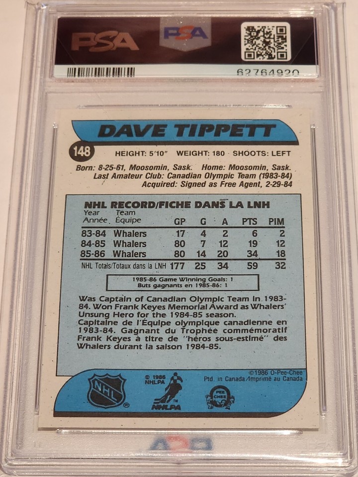 1986 O Pee Chee #148 Dave Tippett Rookie RC PSA 8 NM-MINT OPC Jack ...