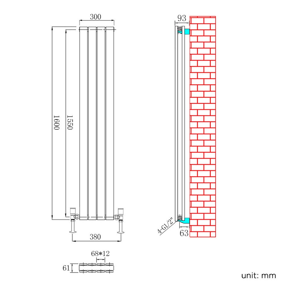 Vertical Flat Panel Designer Tall Radiator 1800 1600 Modern Central ...