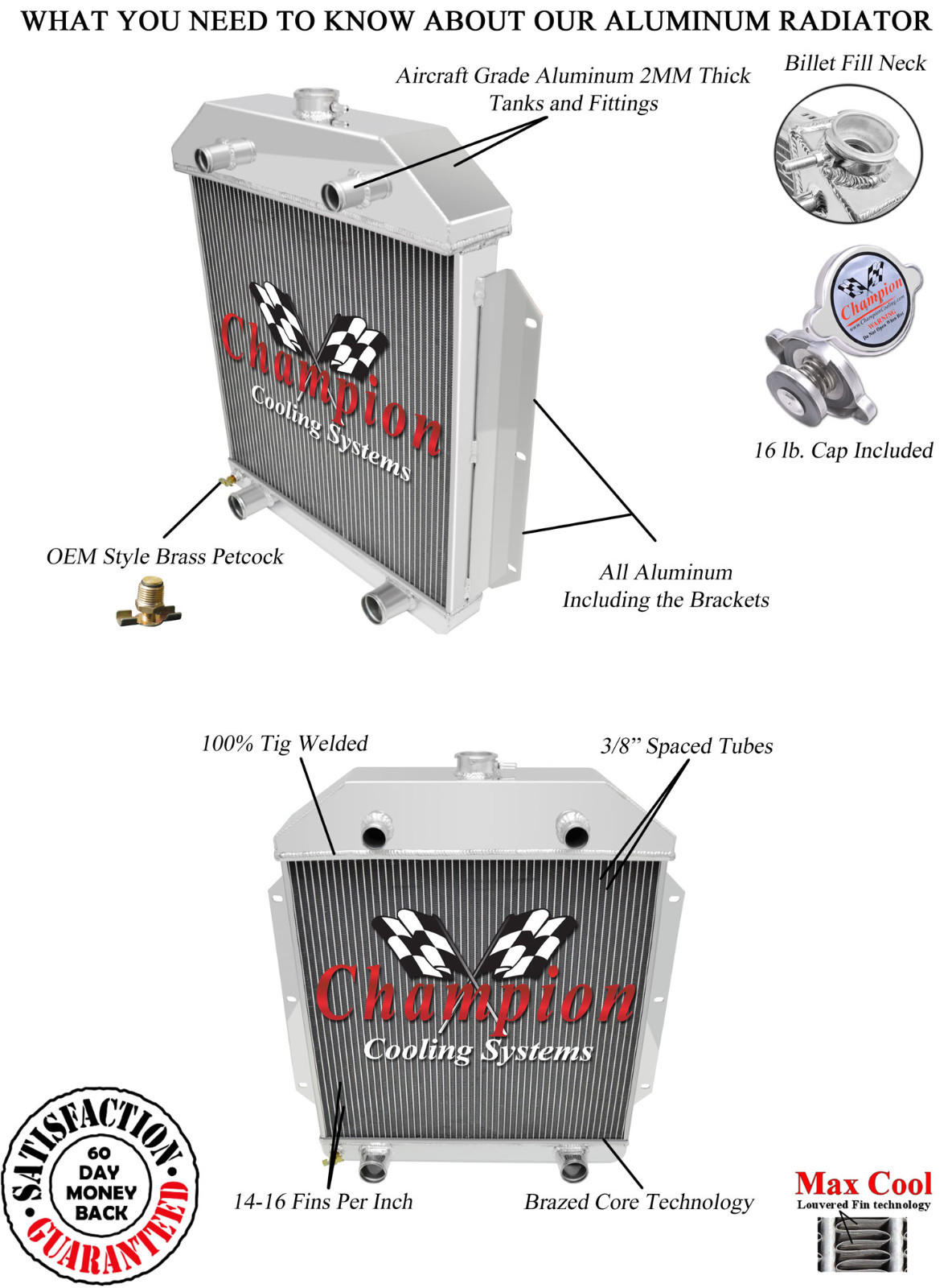 3 Row DR Radiator For 1949 Ford Shoe Box Aluminum Radiator Flathead ...