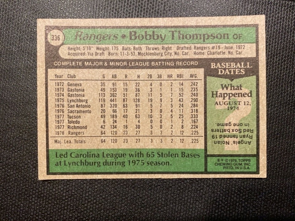 1979 Topps #336 Rangers Bobby Thompson Baseball Card | eBay