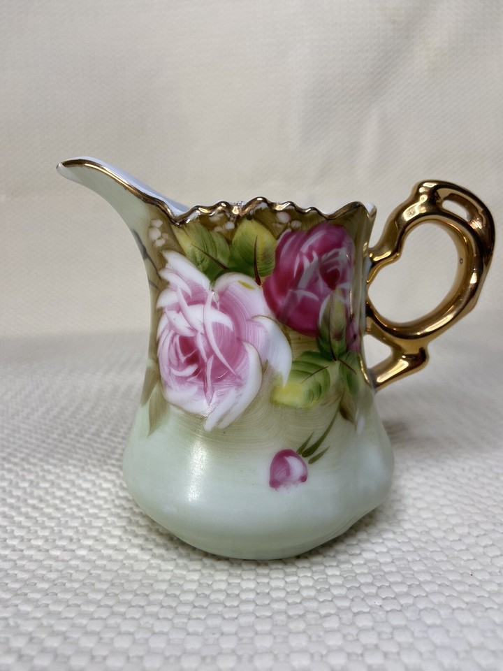 Vintage Lefton Rose Porcelain Hand Painted Pitcher Japan 3066 Gold ...