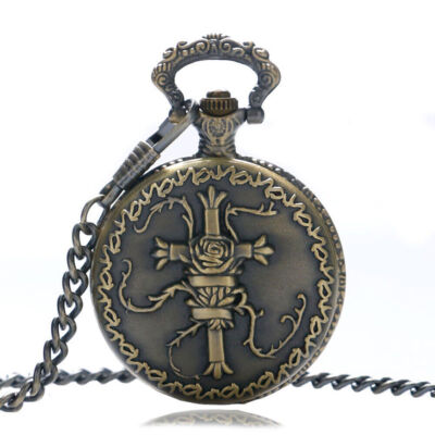 Steampunk Bronze 3D Cross Design Unisex Quartz Pocket Watch With Chain ...