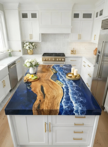 Modern Ocean Epoxy Countertop, Resin Interior Kitchen Island Top Home ...